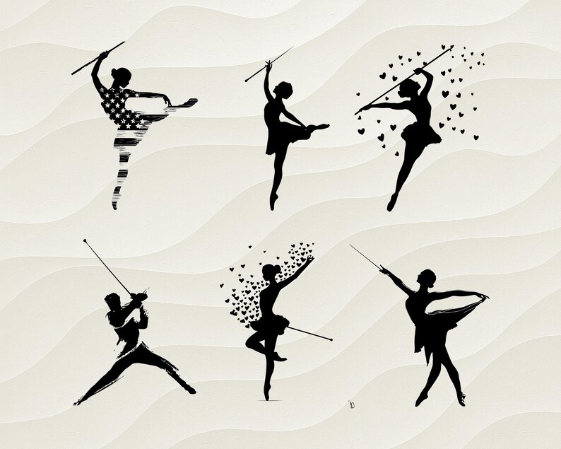 Baton Twirling SVG PNG Bundle, Majorette Silhouette Clipart (digital ...