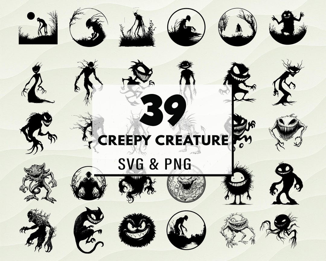 Creepy Monster SVG PNG Bundle, Scary Creature Clipart for Halloween ...