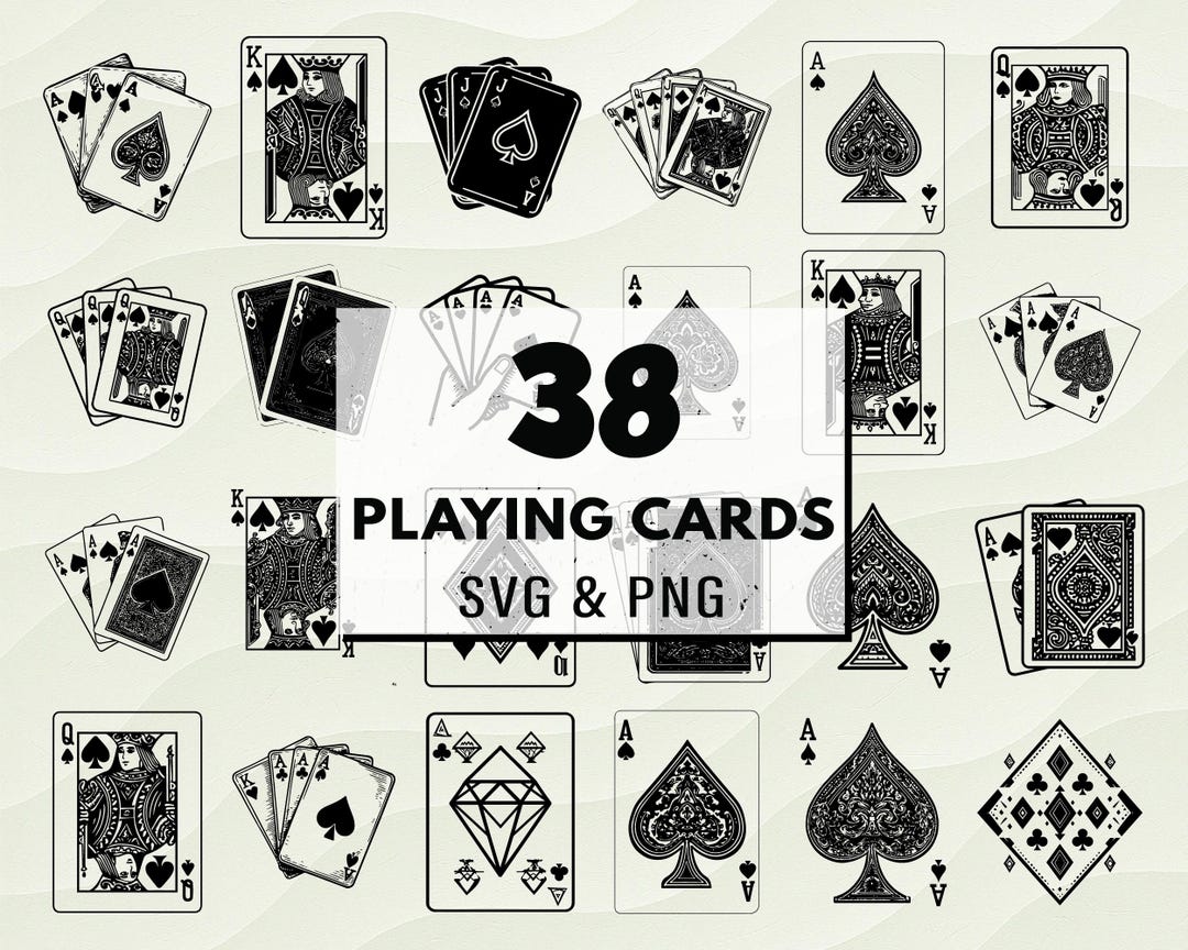 Playing Cards SVG PNG Bundle, Card Deck Silhouette Clipart, Poker Game ...