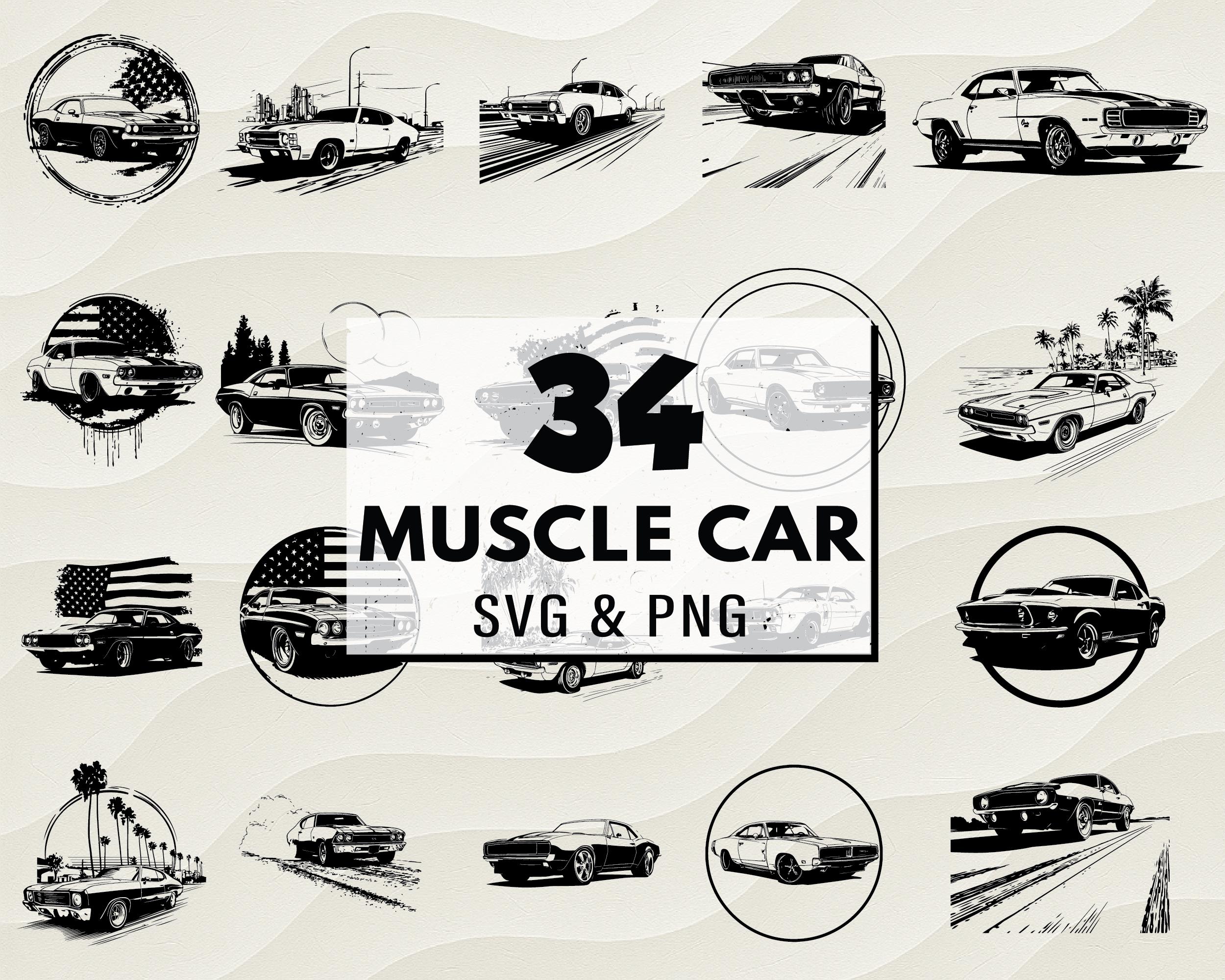 Classic Muscle Car SVG PNG Bundle, Vintage Automotive Clipart (digital ...