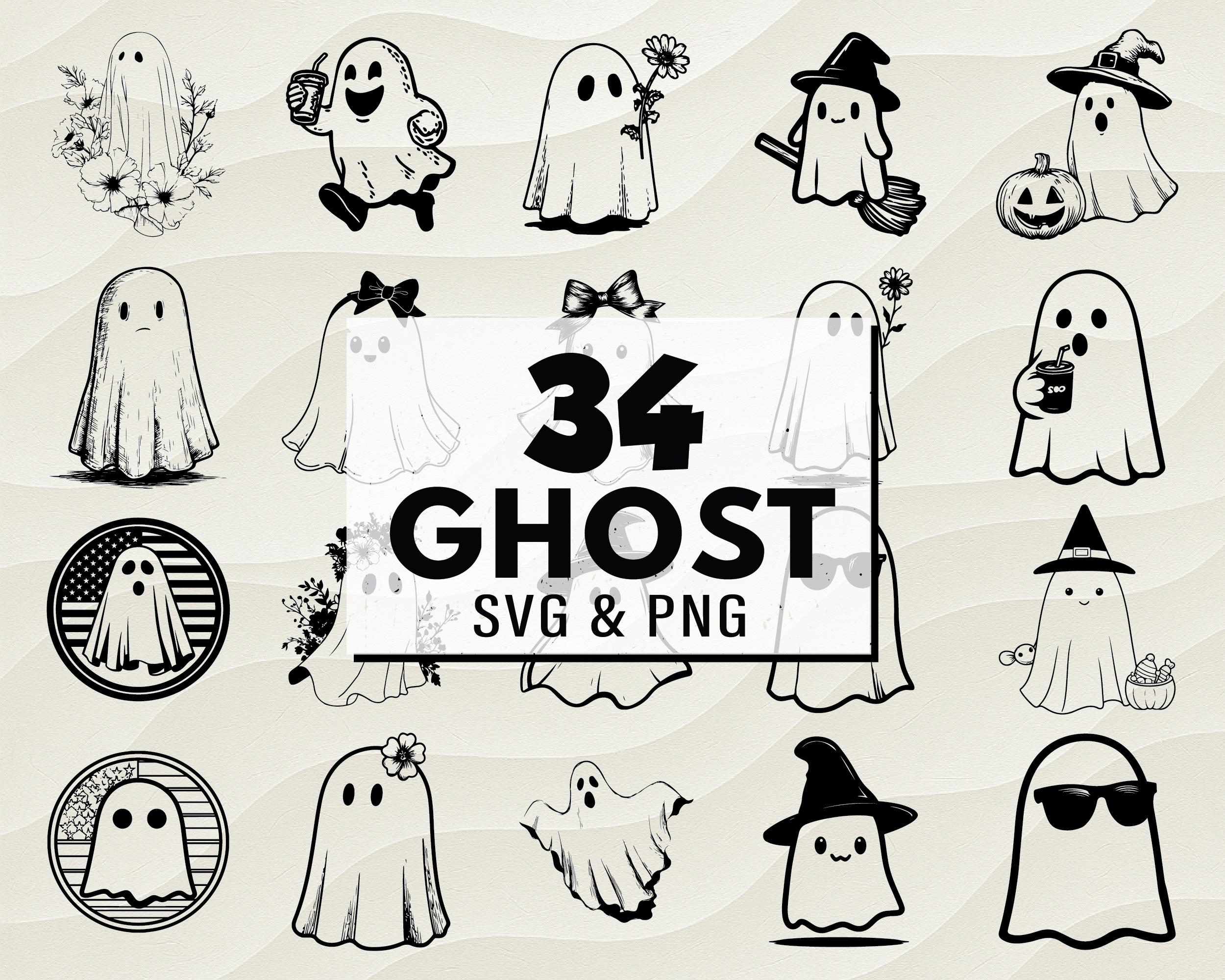 Ghost SVG PNG Bundle, Spooky Halloween Silhouette Clipart, Haunted ...
