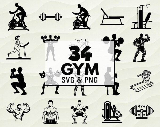Fitness Clip Art SVG - Gym Exercise Workout Weight Lifting Running ...