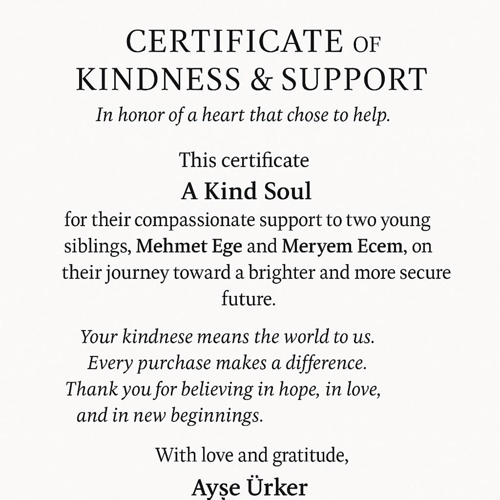Certificate of Kindness & Support – Printable Digital Donation ...