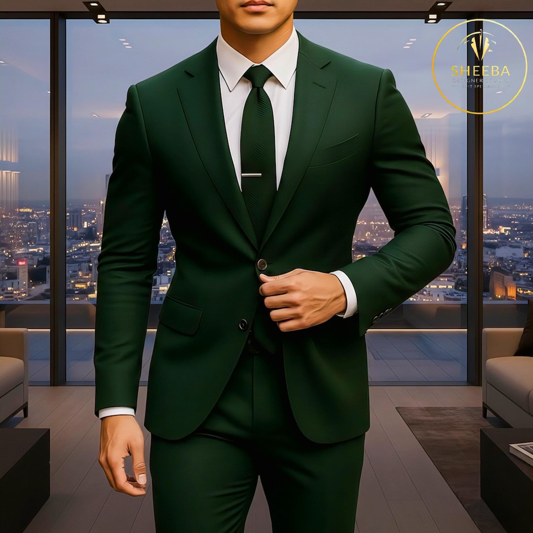Men's Slim Fit Forest Green Suit: Wedding, Party, or Business, Formal ...