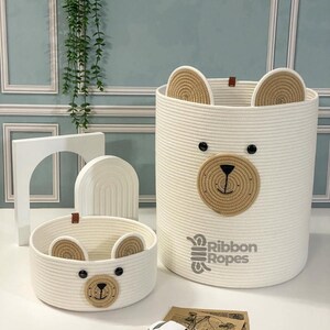 Handmade Cotton Rope Bear Storage Baskets - Set of 3 Kids Toy Basket - Etsy