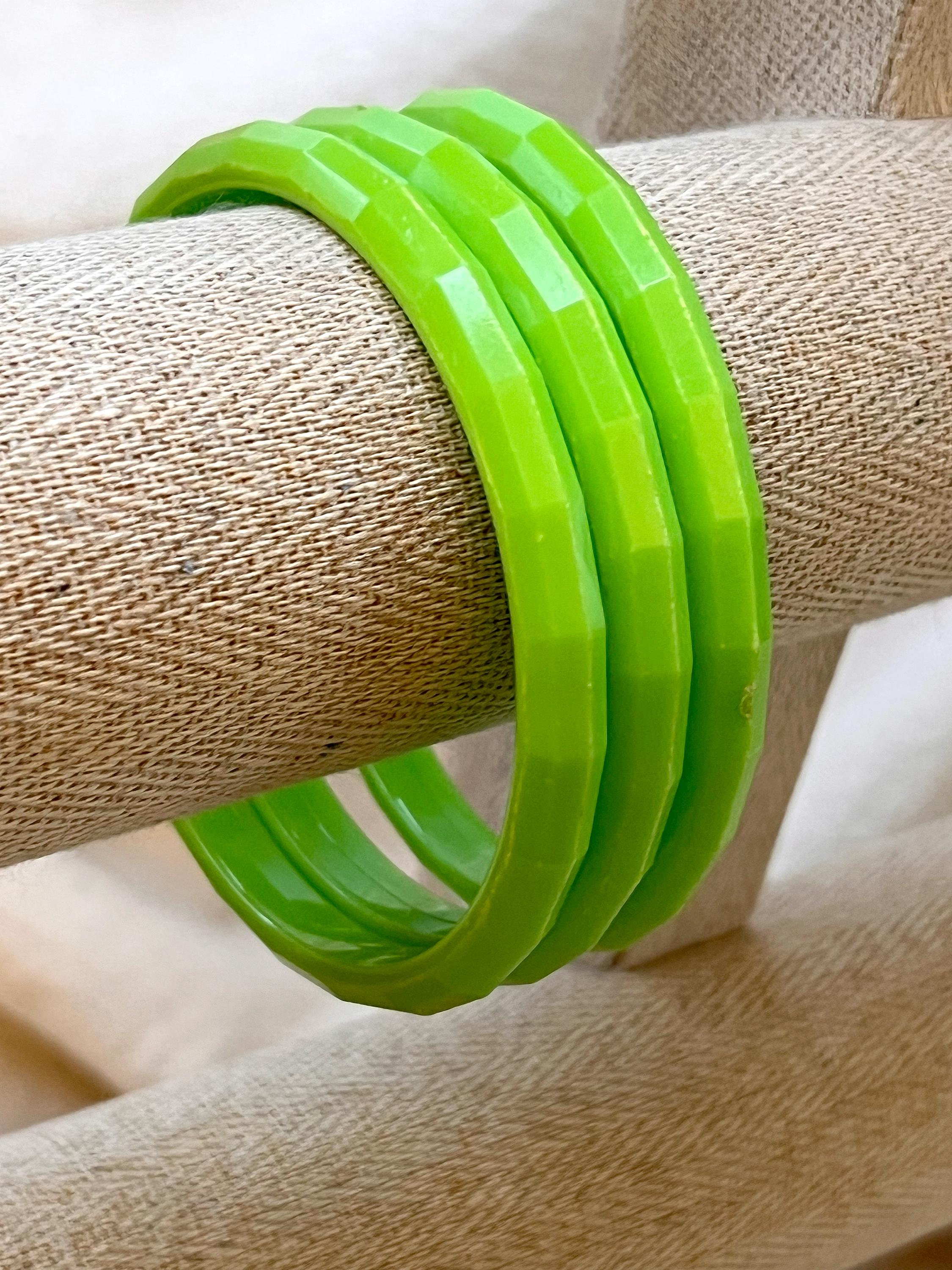 Lime Green Plastic 'bamboo' Bangles (vintage 1980's Costume) - Etsy