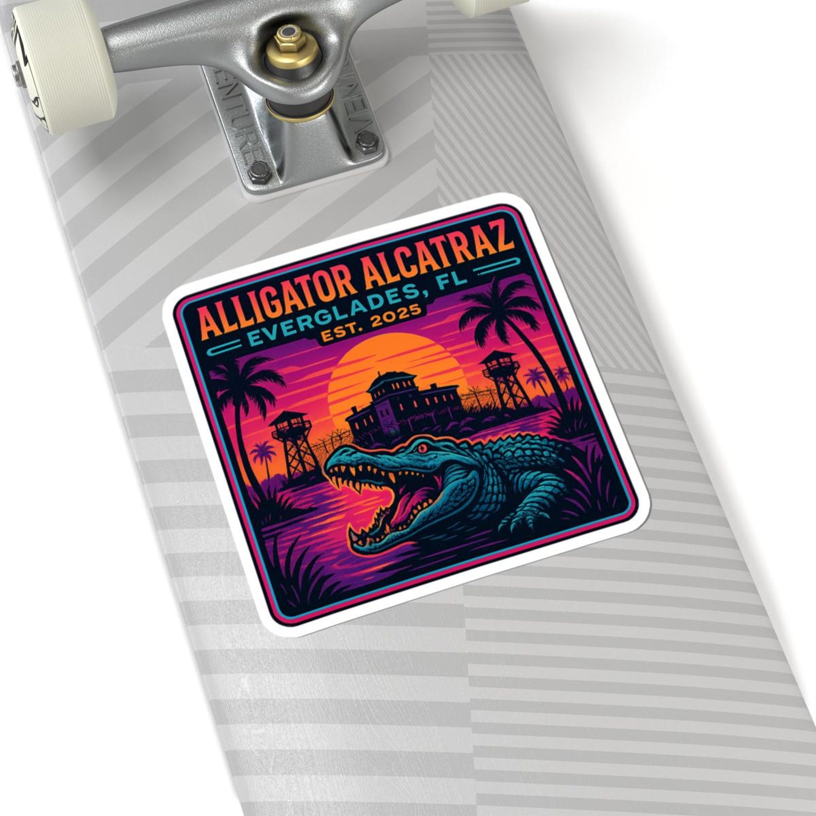 Vibrant Stickers - Alligator Alcatraz Design, Travel Souvenir, Laptop ...