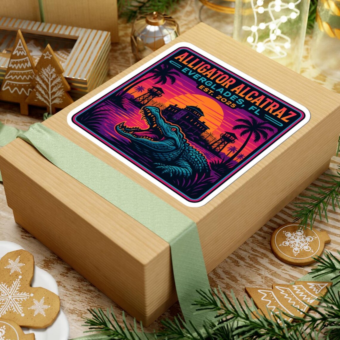 Vibrant Stickers - Alligator Alcatraz Design, Travel Souvenir, Laptop ...