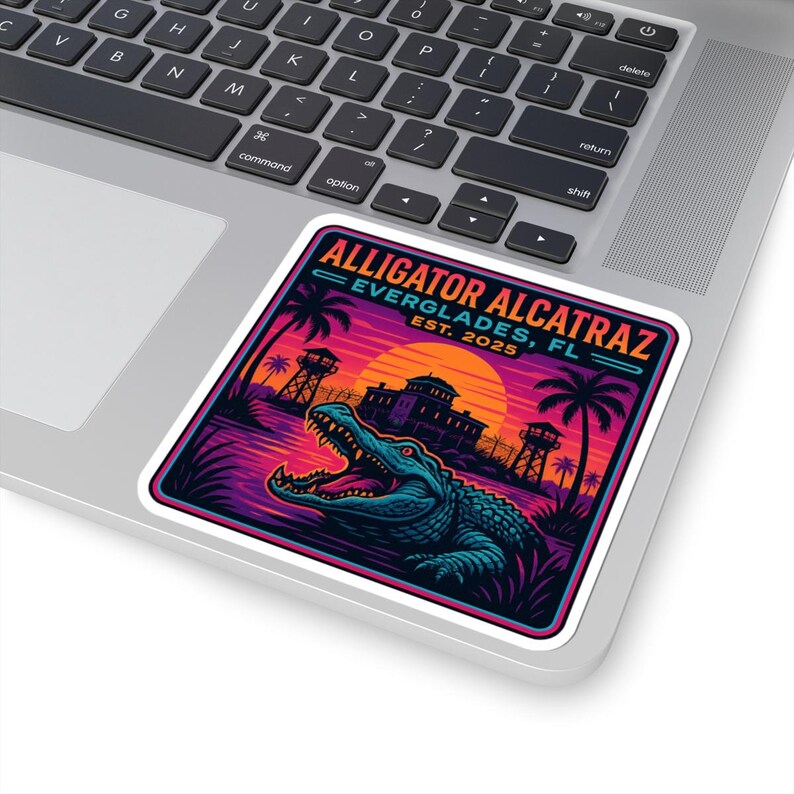 Vibrant Stickers - Alligator Alcatraz Design, Travel Souvenir, Laptop ...