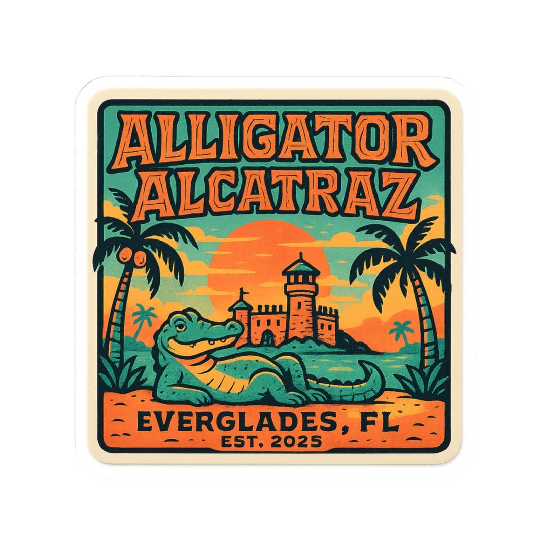 Everglades Alligator Alcatraz Kiss-cut Stickers, Vintage Travel Decal ...