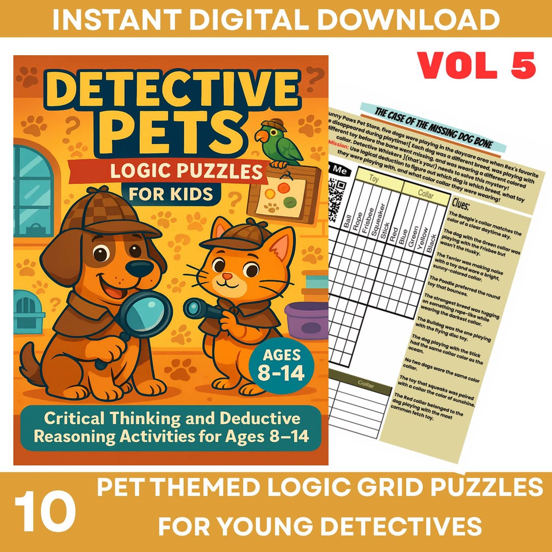 Detective Pets Logic Grid Puzzle Volume 5 | Pet Themed Brain Games for ...