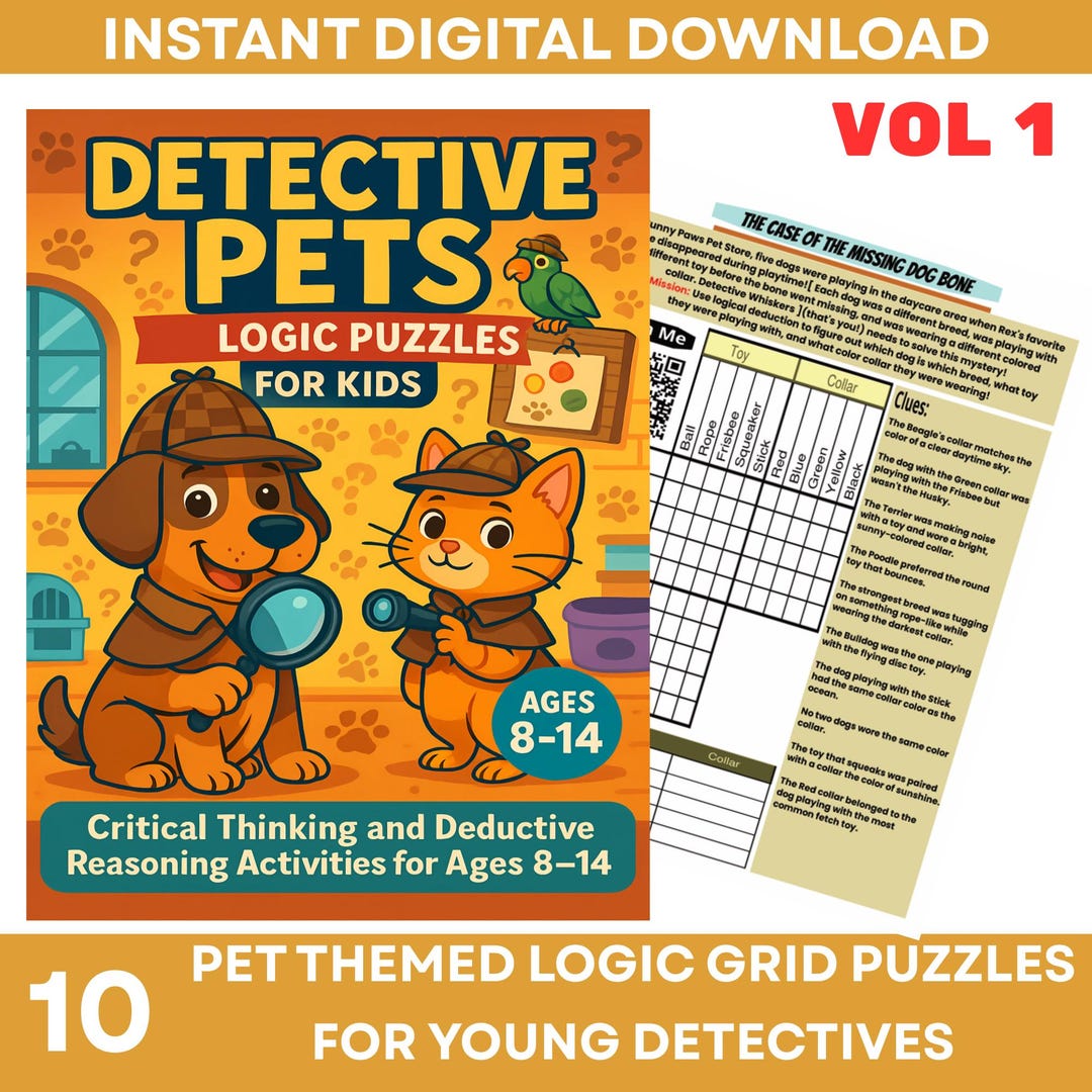 Detective Pets Logic Grid Puzzle Volume 1 | Pet Themed Brain Games for ...