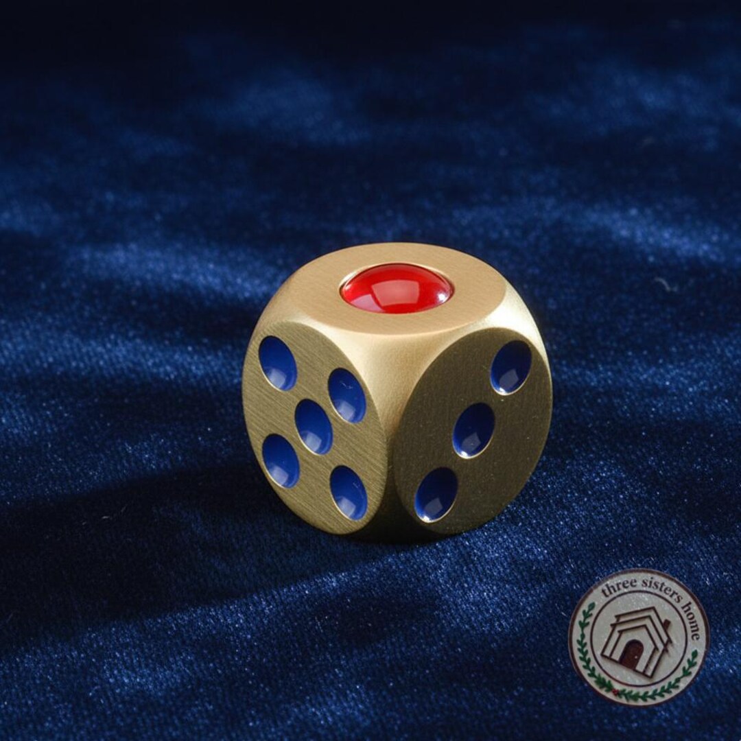 Brass Dice Set, Red Gem & Blue Enamel Inlays, Desk Toy (20mmx2pcs) - Etsy