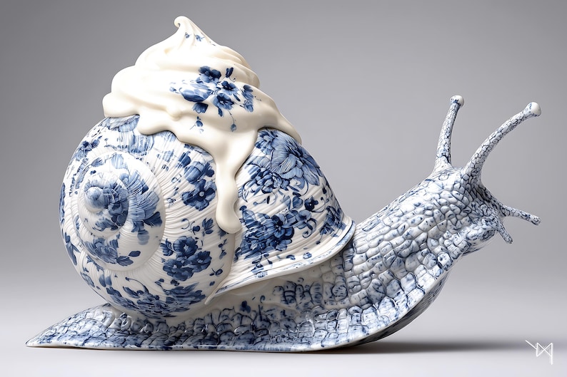 Porcelain Snail Print: Blue & White Oriental Art - Limited Edition - Etsy
