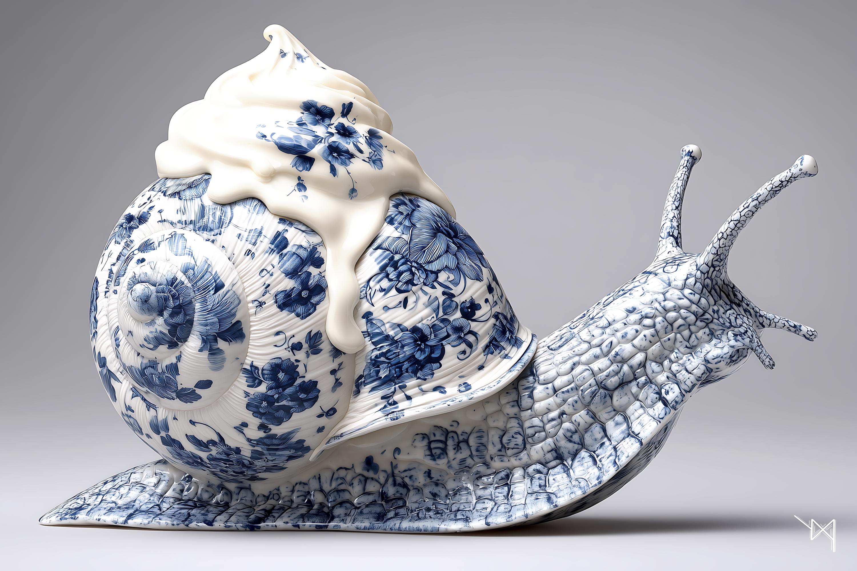 Porcelain Snail Print: Blue & White Oriental Art - Limited Edition - Etsy