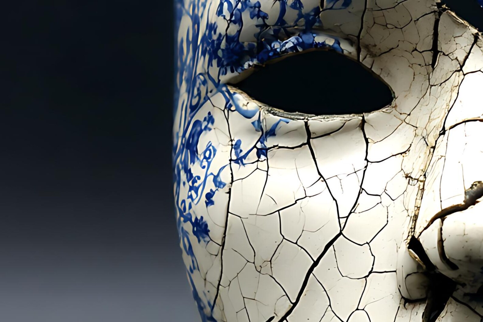 Blue & White Broken Porcelain Mask Print – Limited Edition Symbolic ...