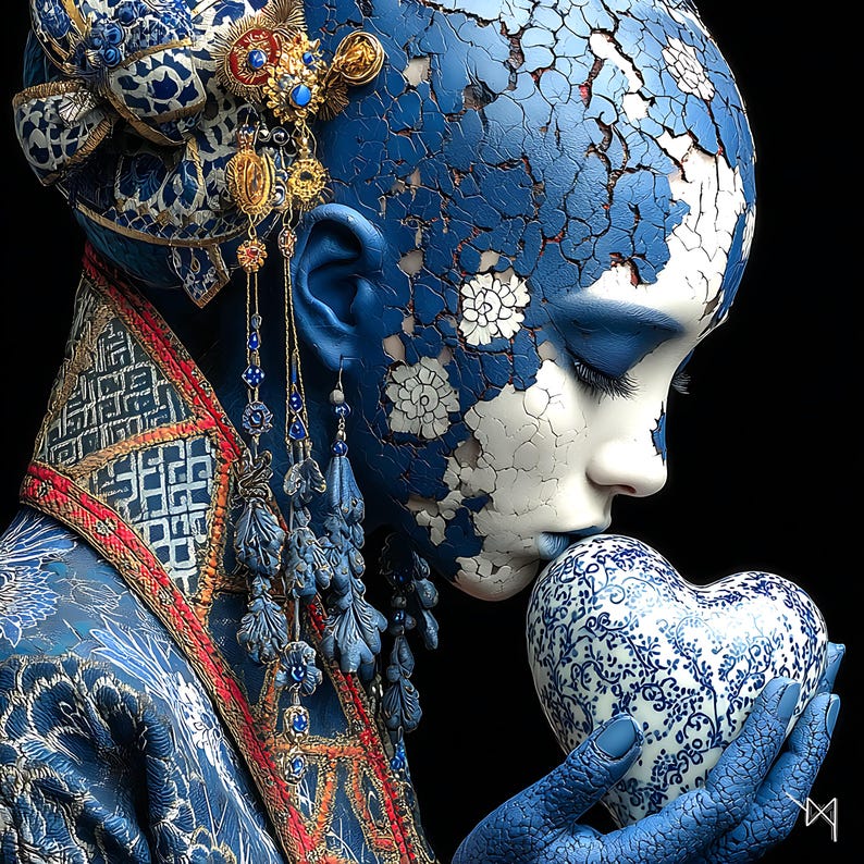 Blue & White Porcelain Geisha Art: Shaolin Zen Canvas Print - Etsy