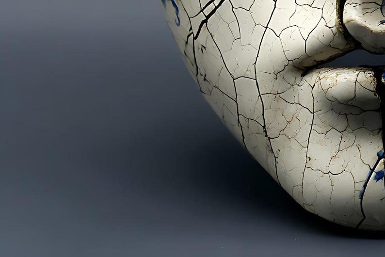 Blue & White Broken Porcelain Mask Print – Limited Edition Symbolic ...
