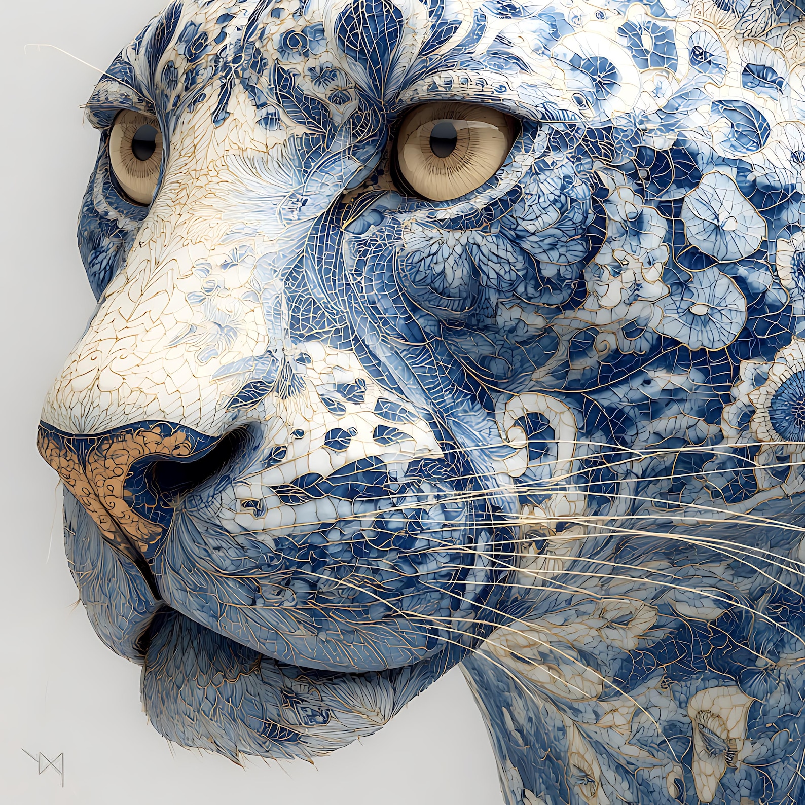 Chinoiserie Leopard Art Print – Blue Floral Porcelain Animal Decor - Etsy