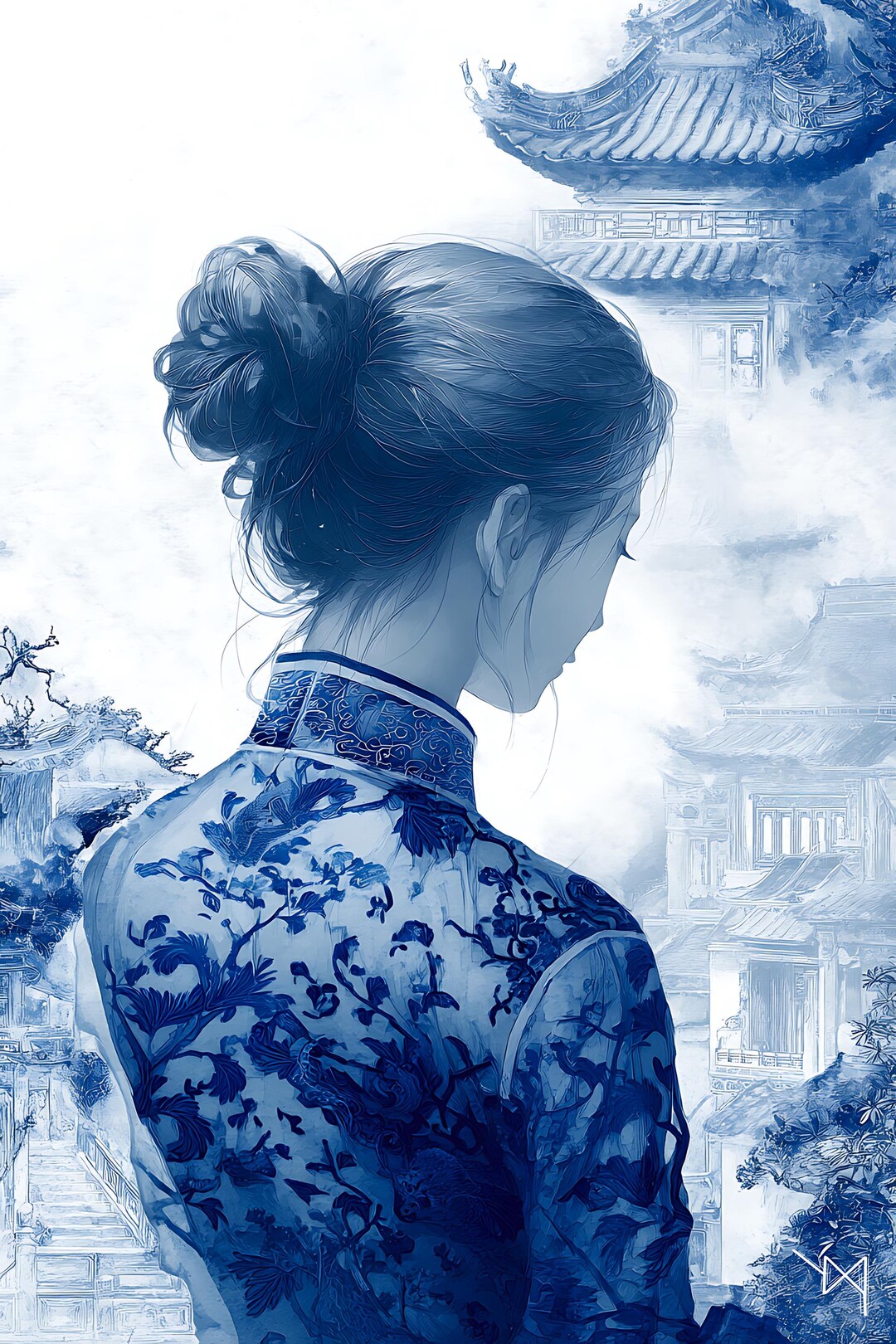 Porcelain Empress – Blue & White Asian Woman Wall Art | Limited Edition ...