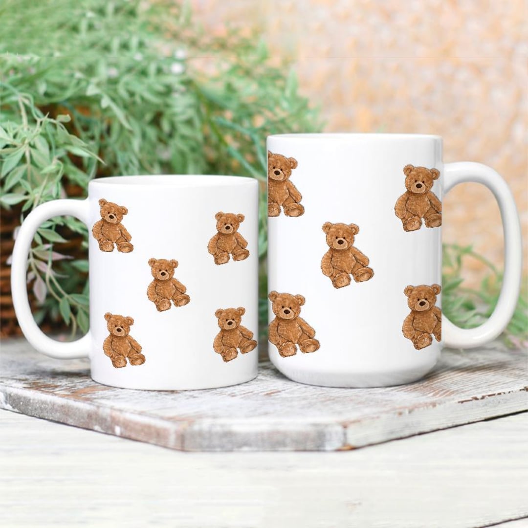 Cute Teddy Bear Mug, Brown Bear Cup, Kawaii Bear Pattern Mug, Small ...