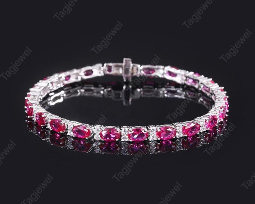 Oval Shape Ruby Tennis Bracelet for Women-handmade 925 Sterling Silver ...