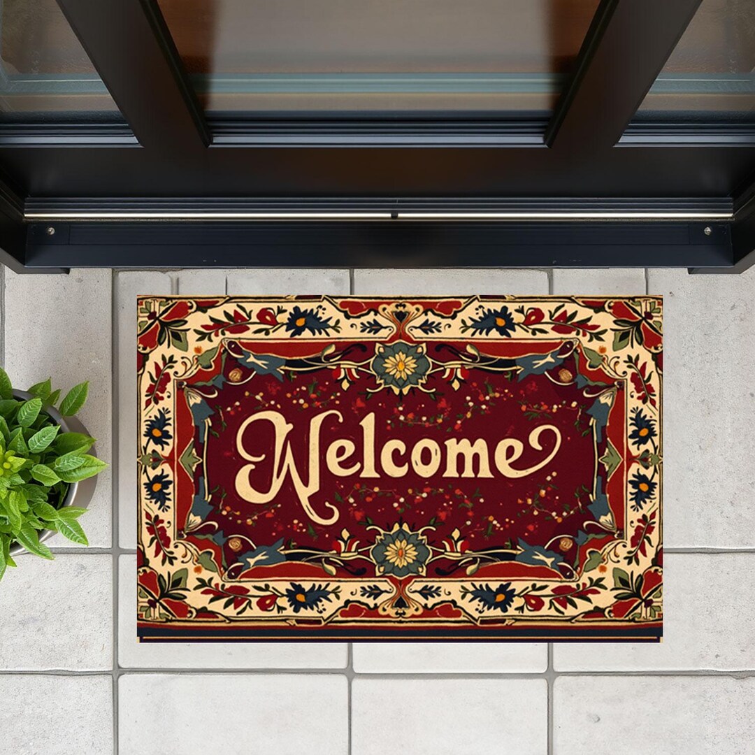 Welcome Door Mat, 3D Printed Welcome Mat With Floral Design, Washable ...