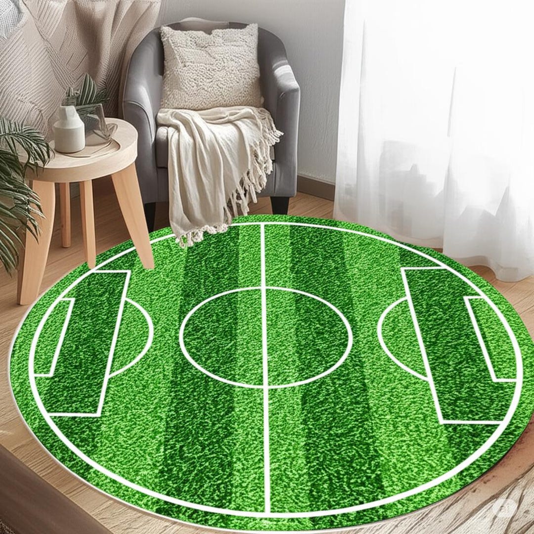 3D Soccer Field Rug: Kids Playroom Sports Decor, Non-slip Microfiber - Etsy