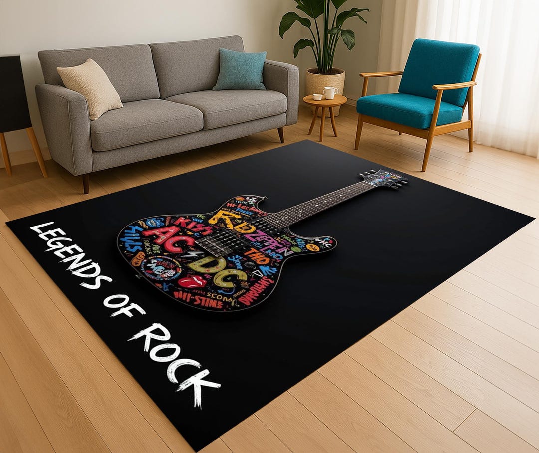 Rock Legends Guitar Rug: 3D Printed Music Themed Carpet, Cool Home ...