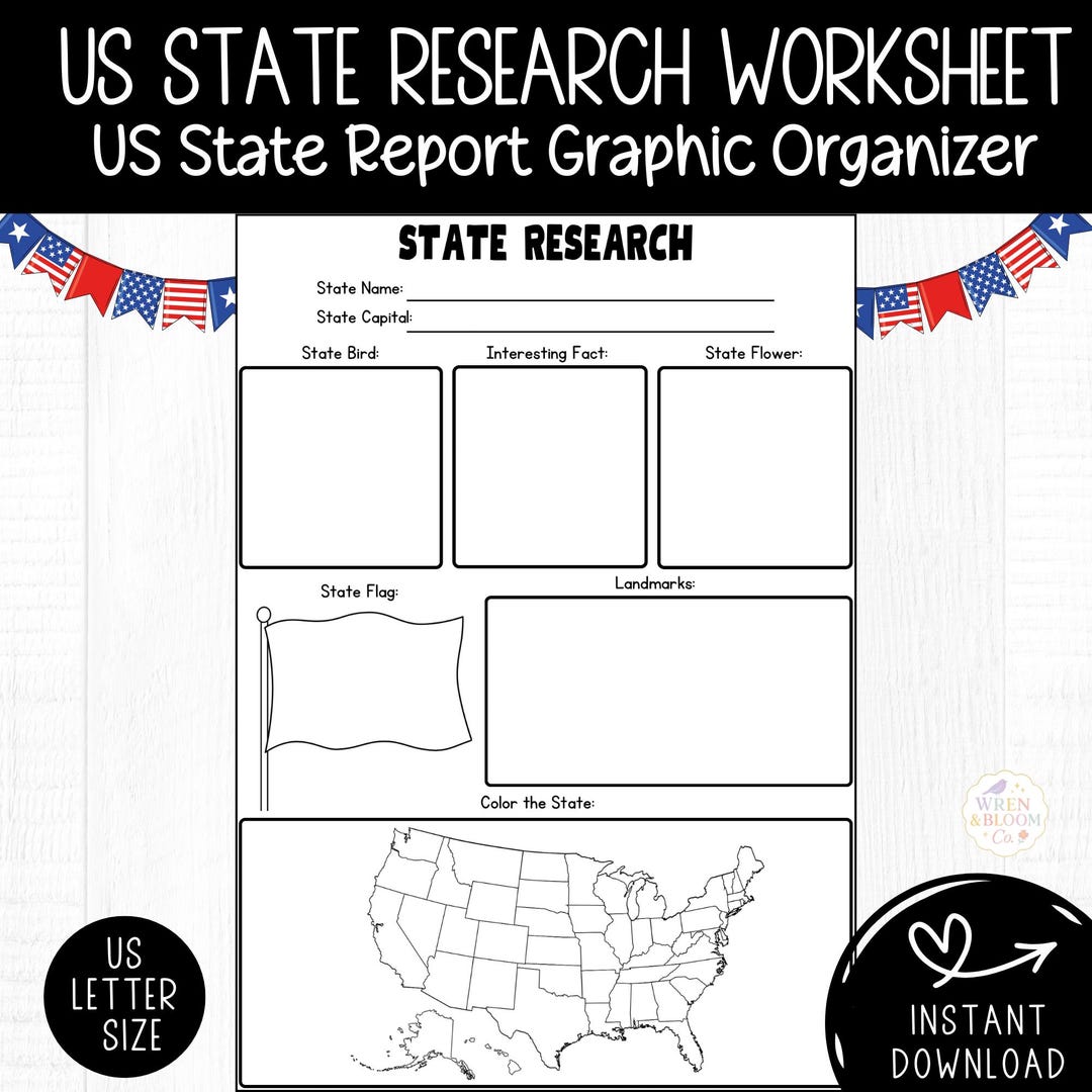 State Research Worksheet, US Geography Printable (PDF) - Etsy