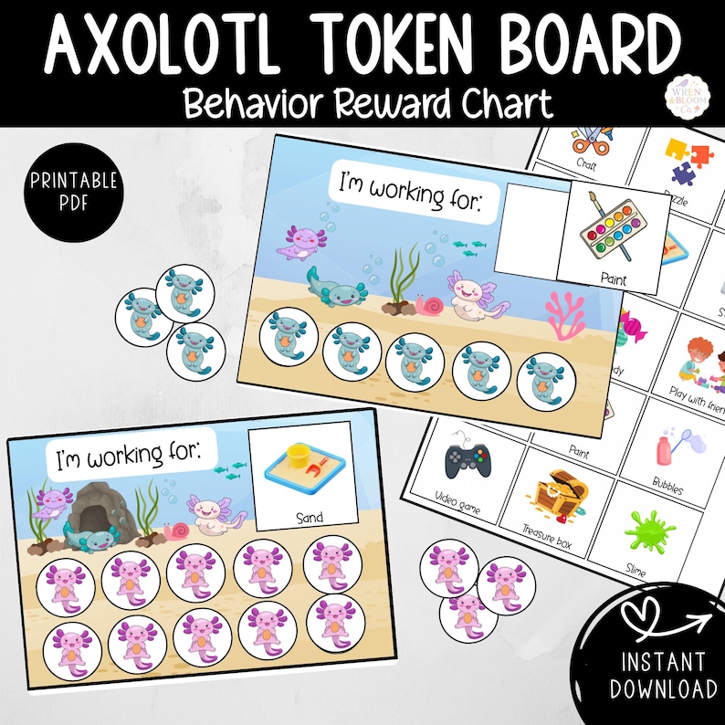 Axolotl Token Board, Positive Behavior Chart, ABA Therapy, SPED, Reward ...
