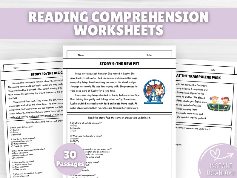 Reading Comprehension Worksheets, Short Stories With Questions, 1st-3rd ...