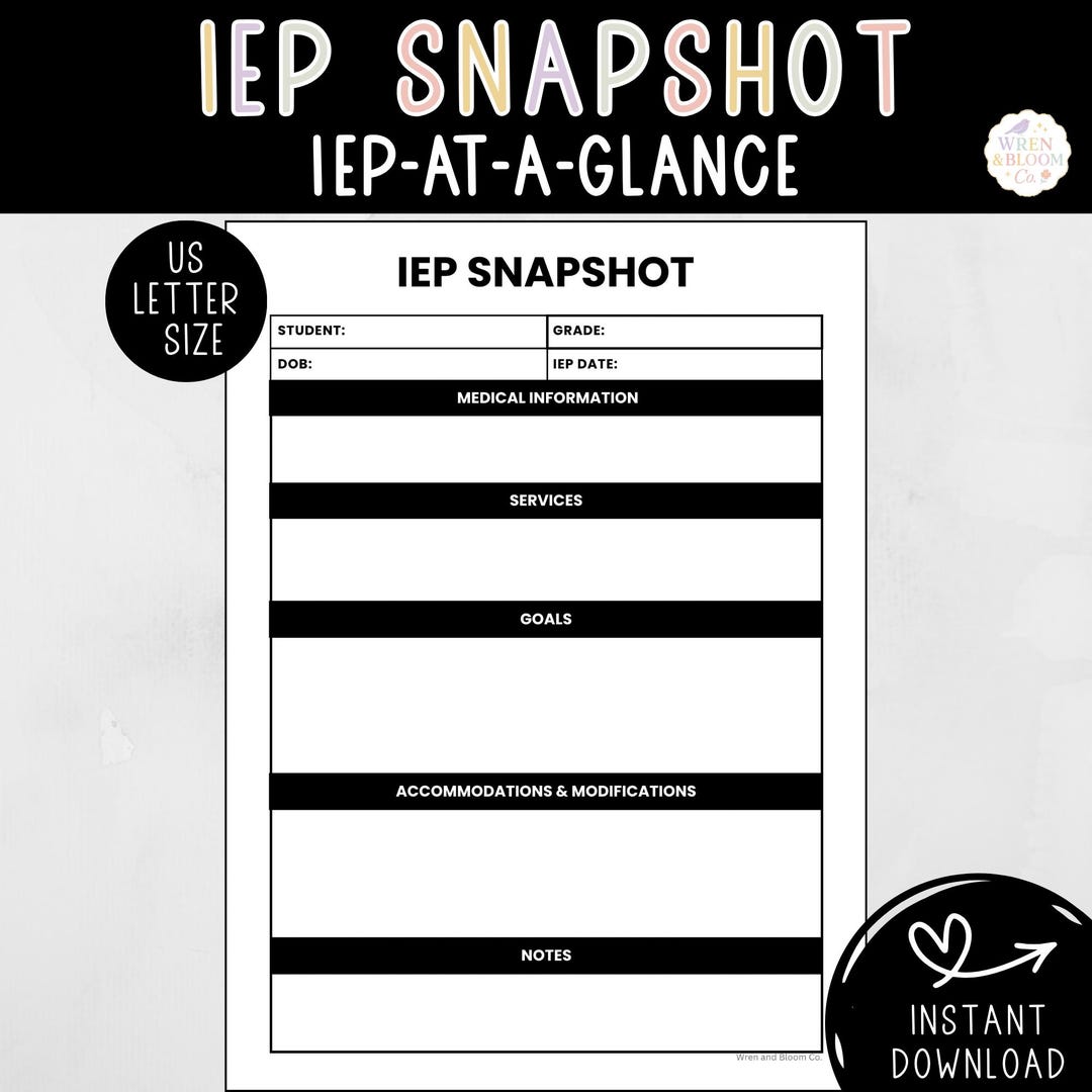 IEP Snapshot Printable, Special Education Resource (PDF) - Etsy UK