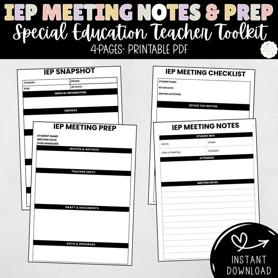 IEP Meeting Notes & Prep, 4-page Printable, Special Education Teacher ...