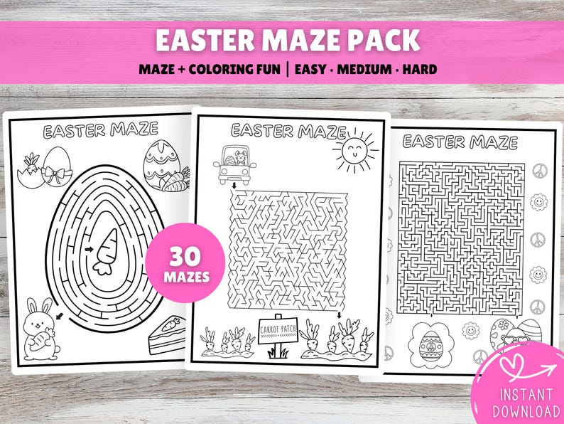 Easter Mazes Printable – Maze & Color Pages for Kids, Easy to Hard Maze ...