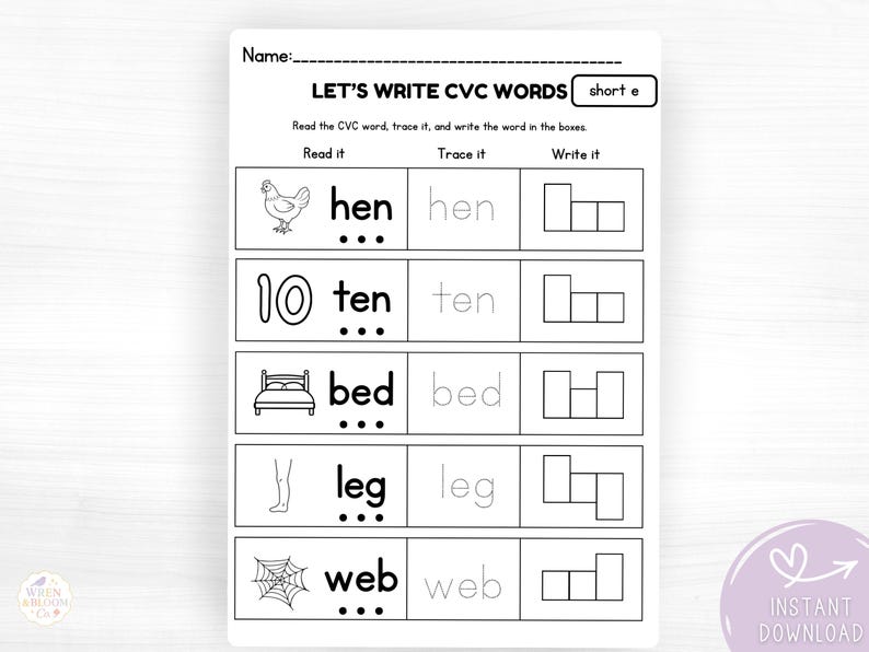 CVC Word Worksheets, Handwriting Fine Motor Skill Sheets, Kindergarten ...