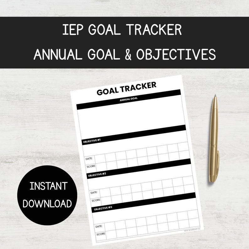IEP Goal Tracker Printable-annual & Short-term Objectives Progress ...