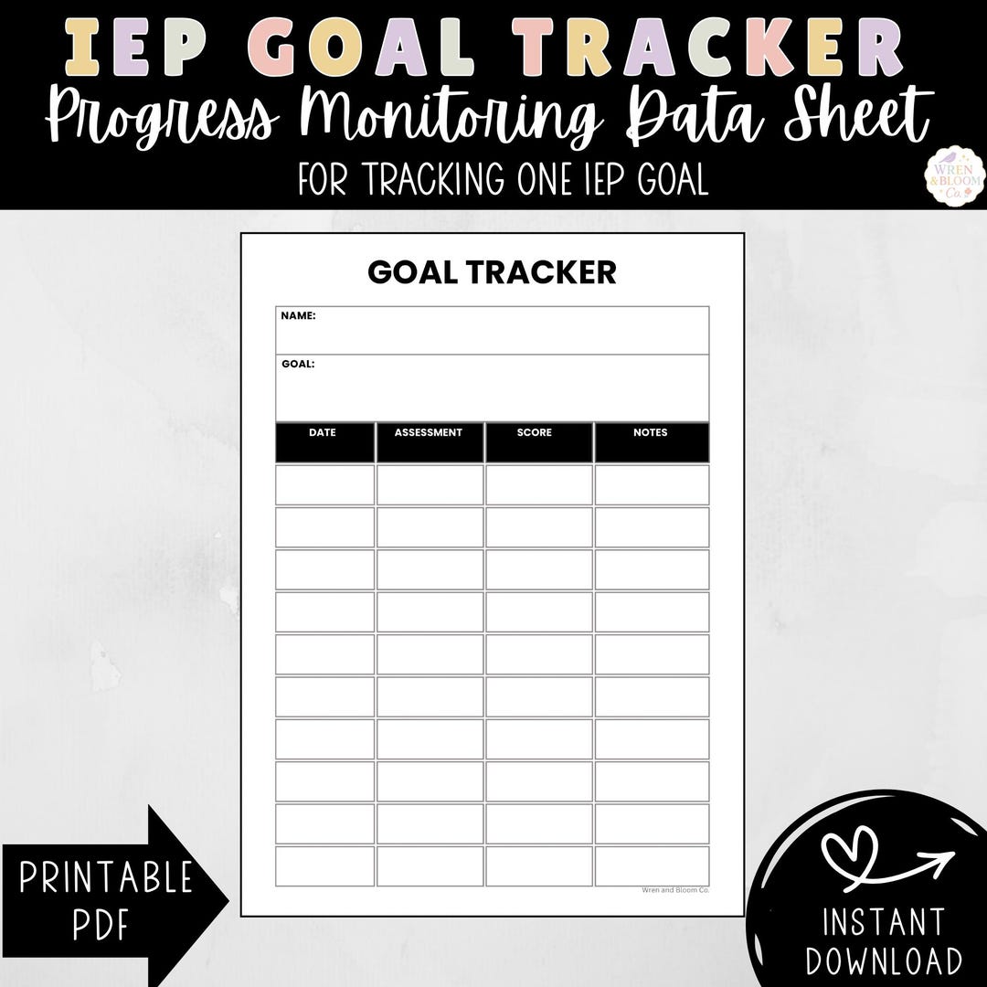 IEP Goal Tracker, Progress Monitoring Data Sheet, Special Education ...