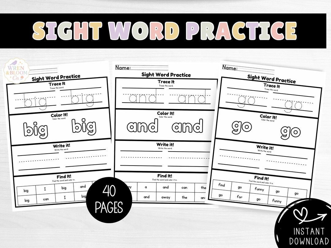 Dolch Pre Primer Sight Words Worksheets, Prek Kindergarten Reading Pack ...