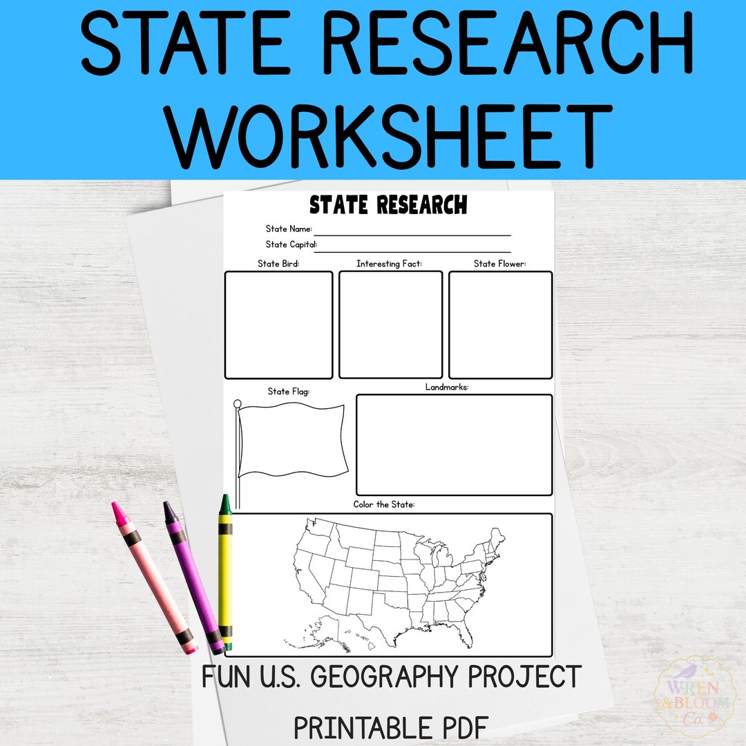 US State Research Worksheet | 50 States Printable Activity | Geography ...
