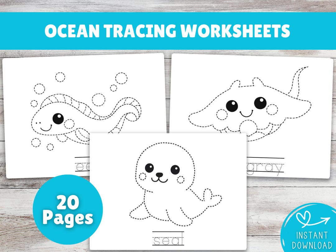 Ocean Tracing Worksheets for Preschool | 20 Pages Sea Animals ...