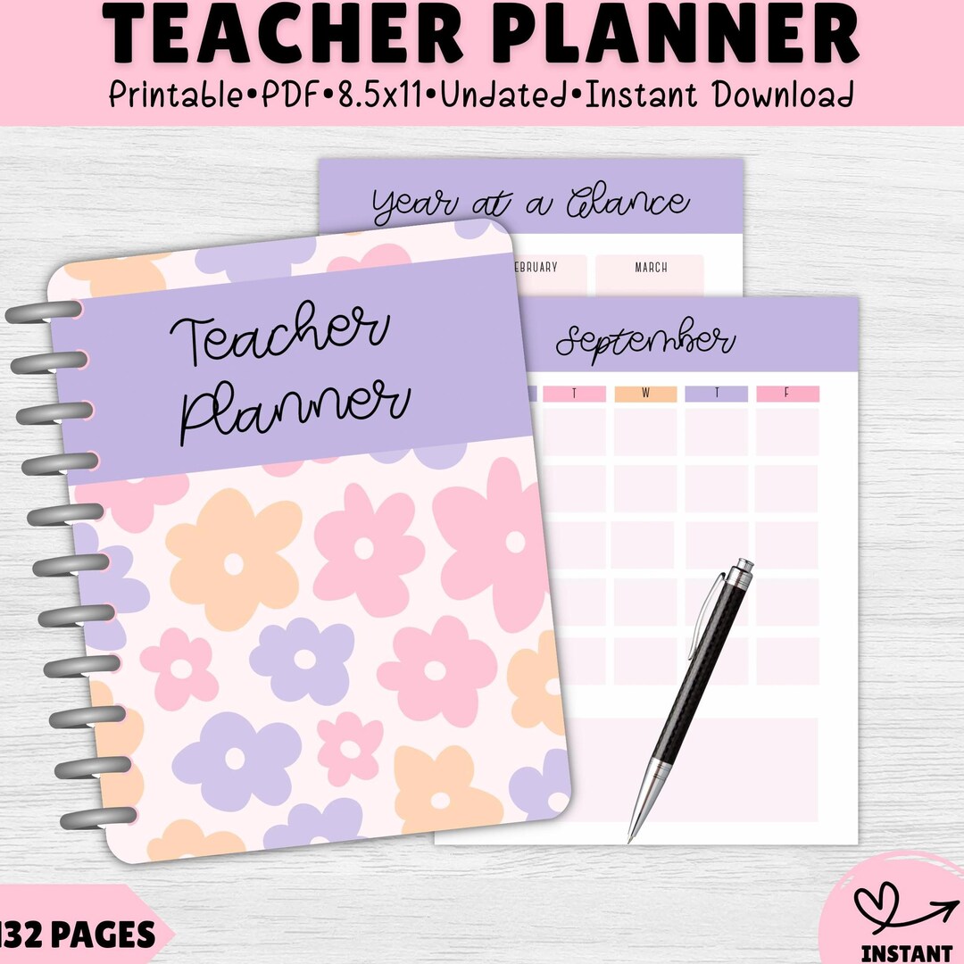 Printable Teacher Planner, Pastel Floral, Undated Teacher Planner (PDF ...