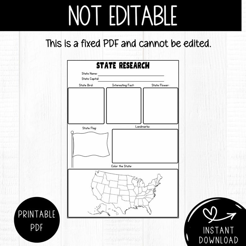 State Research Worksheet, US Geography Printable (PDF) - Etsy