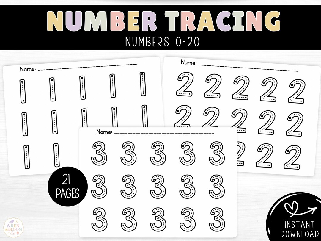 Number Tracing 0–20 | Tracing Numbers Worksheets | Handwriting Practice ...