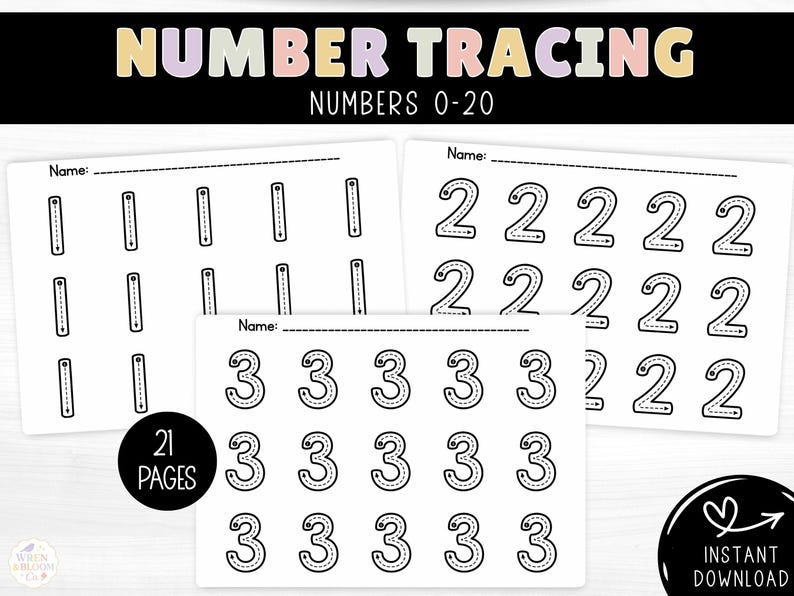 Number Tracing 0–20, Preschool & Kindergarten Handwriting Practice ...