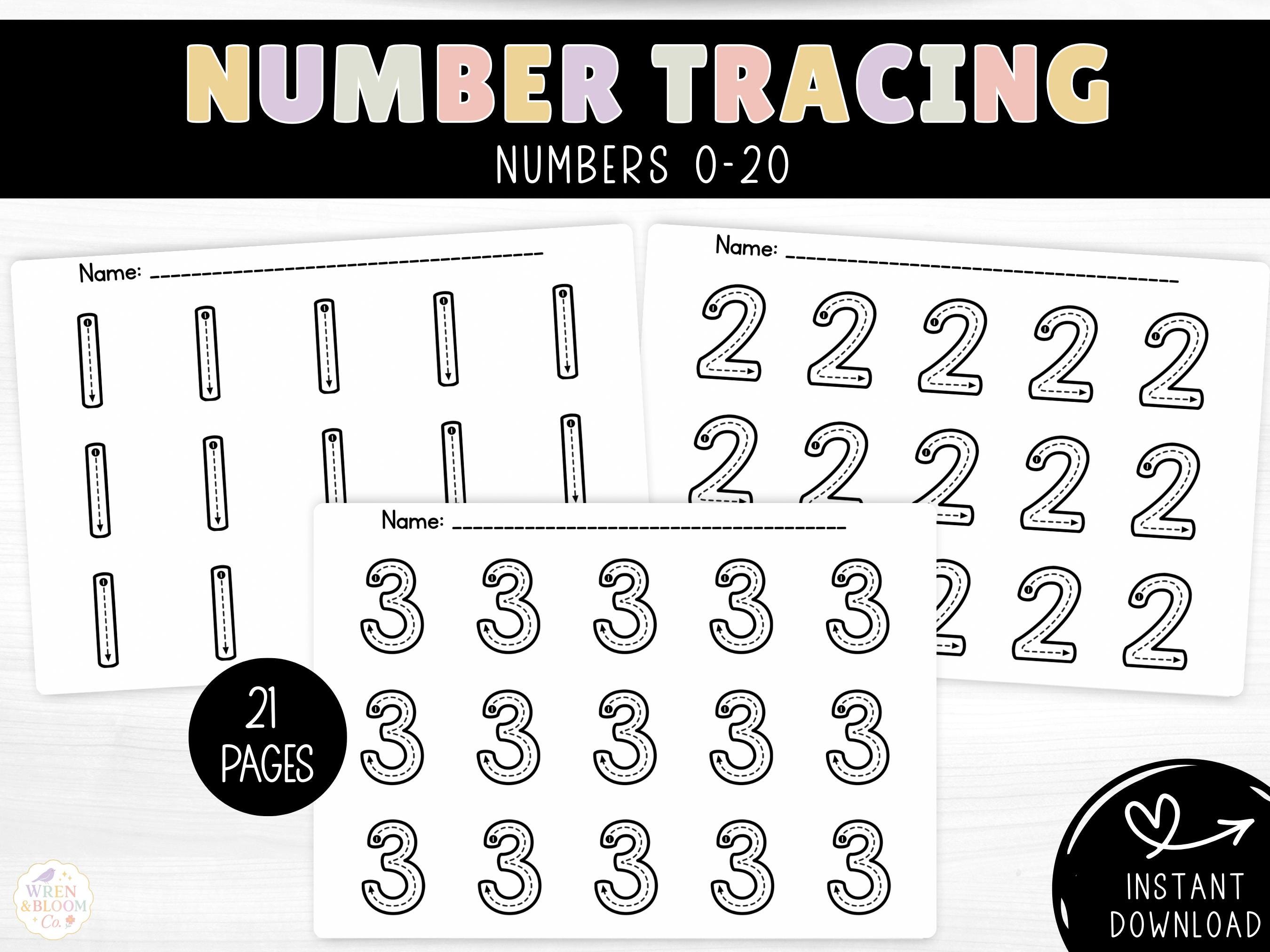 Number Tracing 0–20, Preschool & Kindergarten Handwriting Practice ...