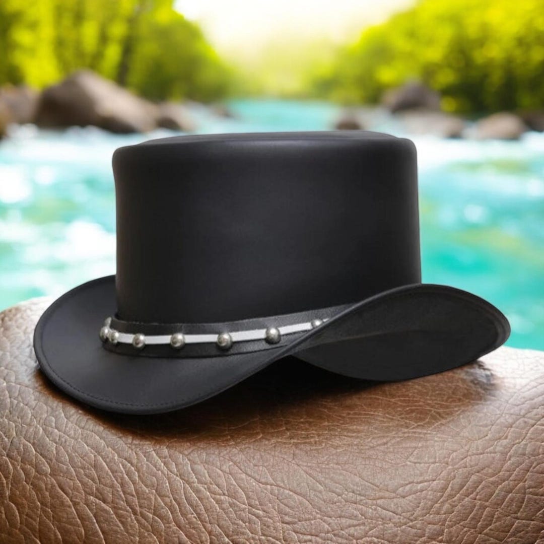 Wide Brim Black Western Cowboy Hat | Smooth Finish | Studded Leather ...