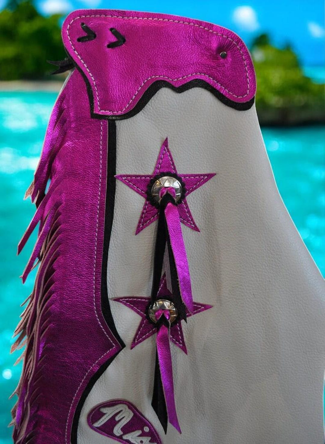 Handmade Pink Metallic Cowgirl Rodeo Chaps With Fringe | Custom Show ...