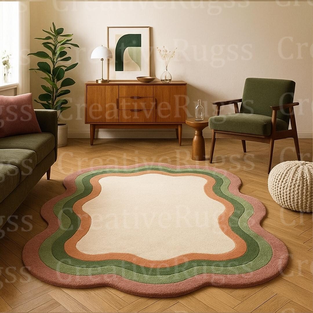 Retro Wavy Hand-tufted Area Rug, Groovy 70s Style Abstract Blob Carpet ...