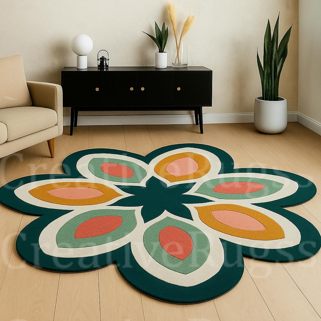 Hand Tufted Flower Shaped Area Rug – Colourful Floral Design Carpet ...